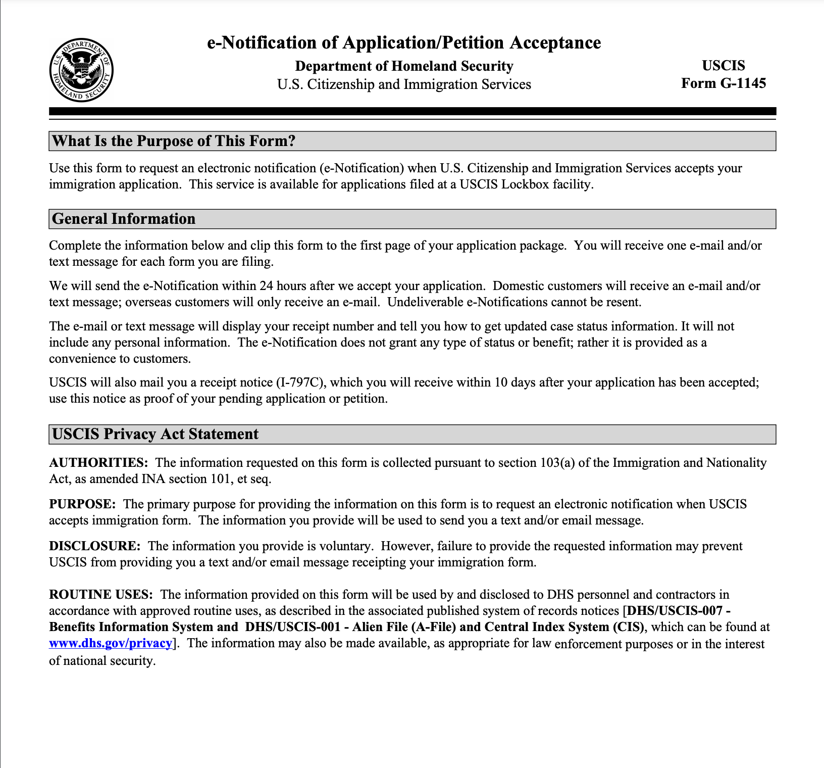 What Is USCIS Form G 1145 And How Is It Used In Immigration 